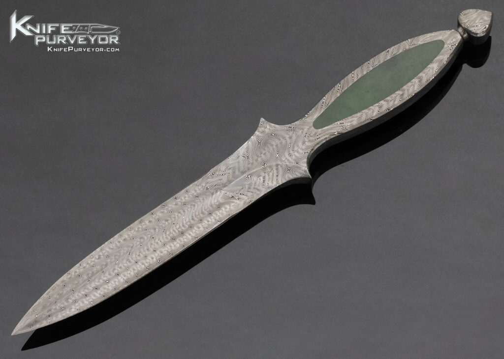 Jerry Rados Custom Knife Turkish Twist Damascus and Jade Interframe Integral Dagger with ...