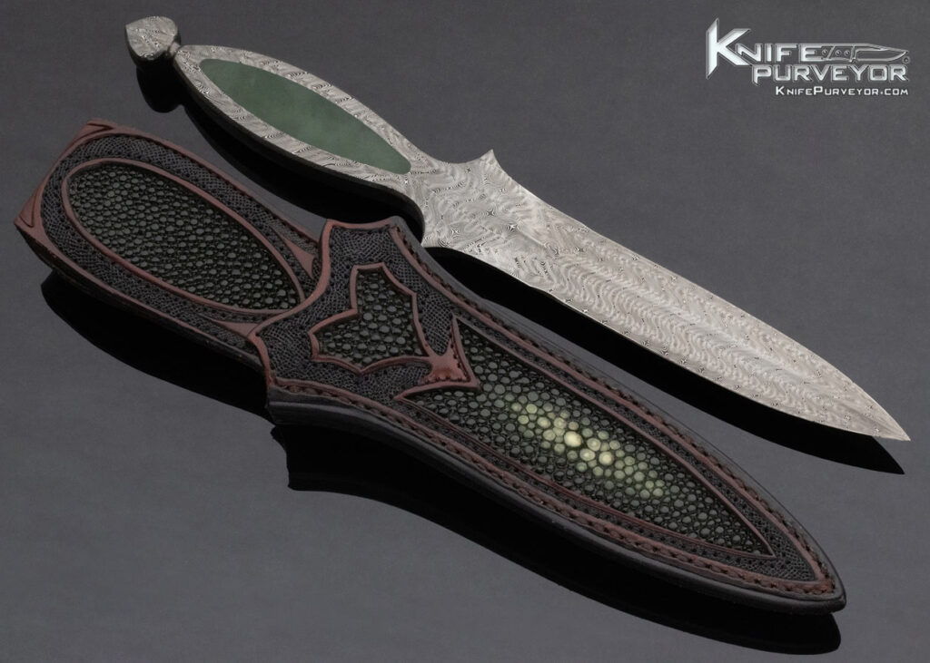 Jerry Rados Custom Knife Turkish Twist Damascus and Jade Interframe ...