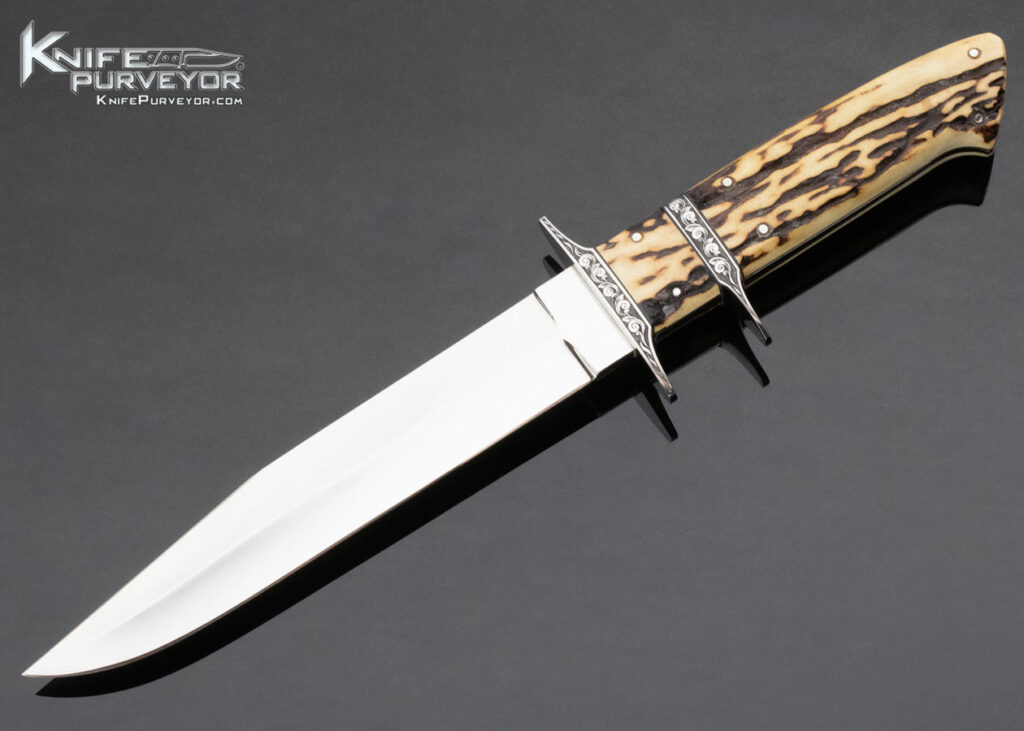 Joe Kious Custom Knife Engraved Stag Subhilt Fighter - Knife Purveyor