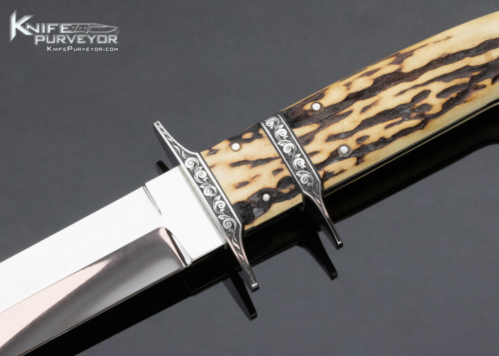Joe Kious Custom Knife Engraved Stag Subhilt Fighter - Knife Purveyor