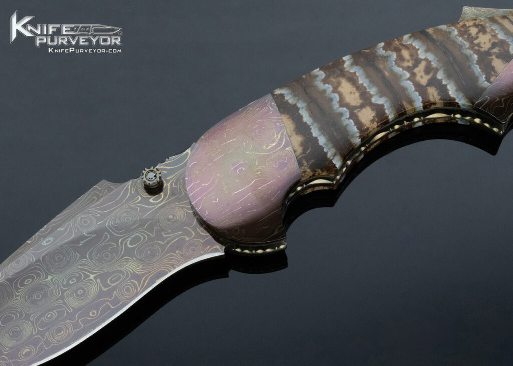Stan Wilson Custom Knife Mammoth Tooth and Blued Damascus Hidden Screw ...