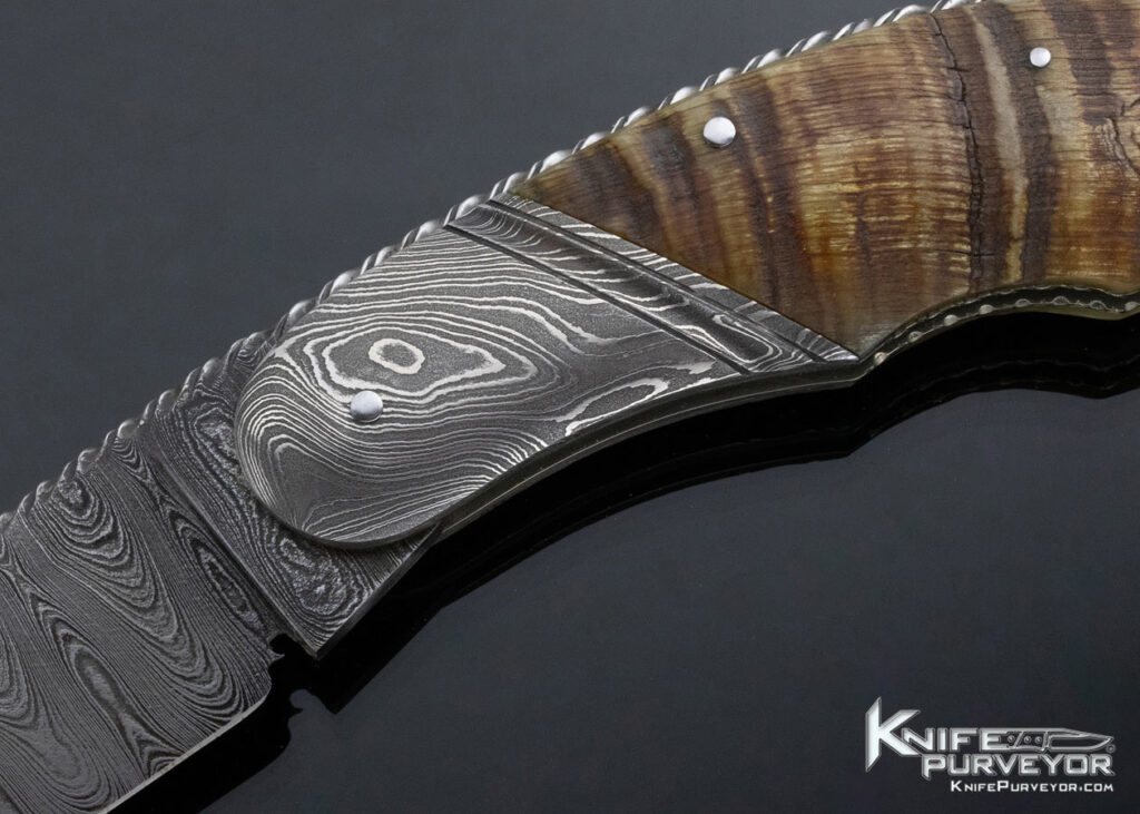 Richard Rappazzo Custom Knife Damascus and Big Horn Sheep Horn Lockback ...