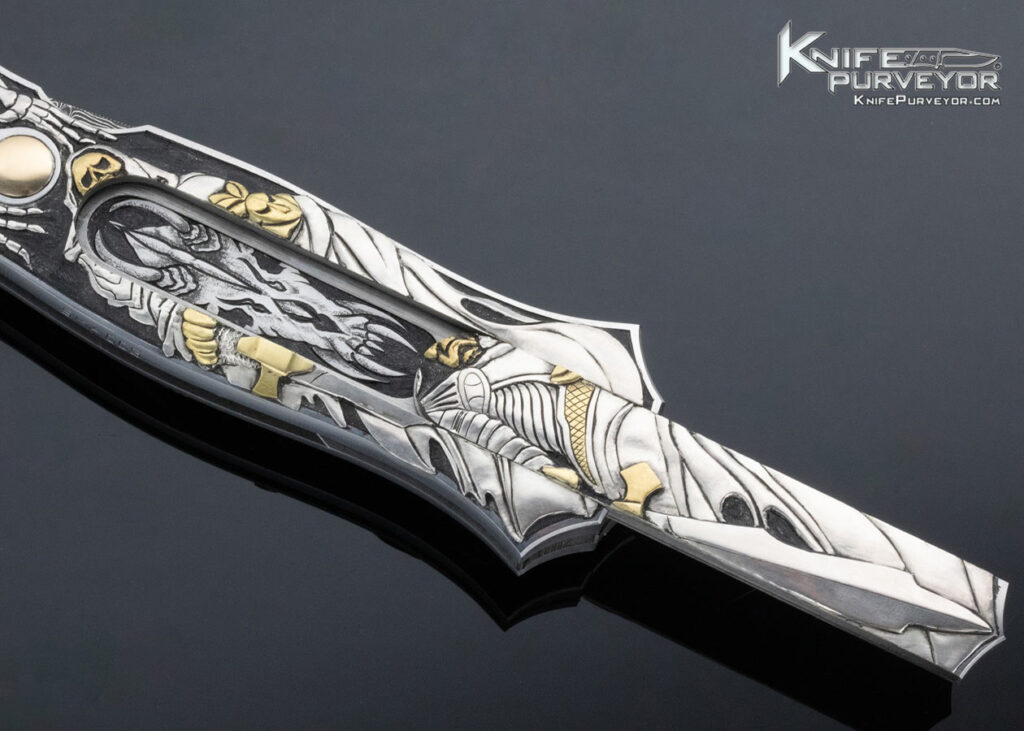 Joe Kious Custom Knife Ron Skaggs Engraved Skellington and Warrior ...