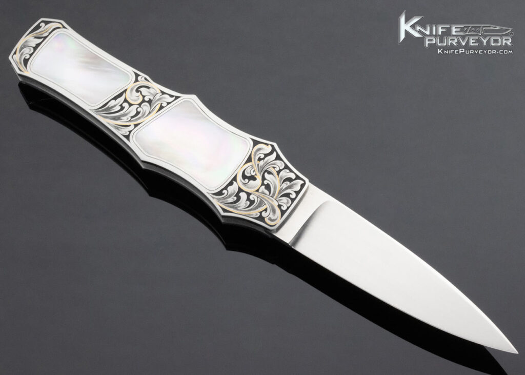 Jack Busfield Custom Knife Jere Davidson Engraved Green Sea Snail Shell Lockback Dagger - Knife ...