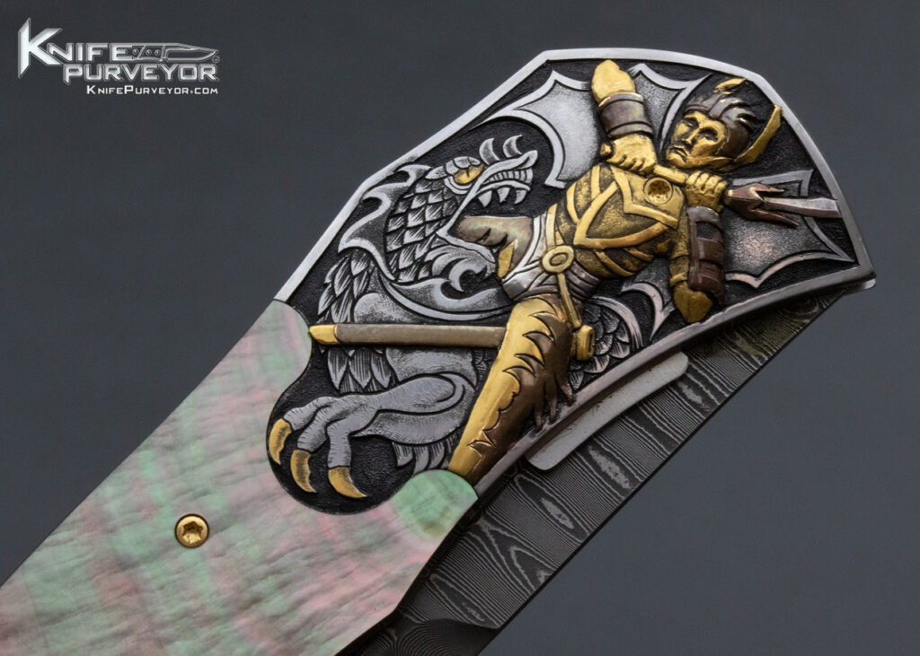 Matthew Lerch Custom Knife Ron Skaggs Engraved Damascus and Blacklip ...