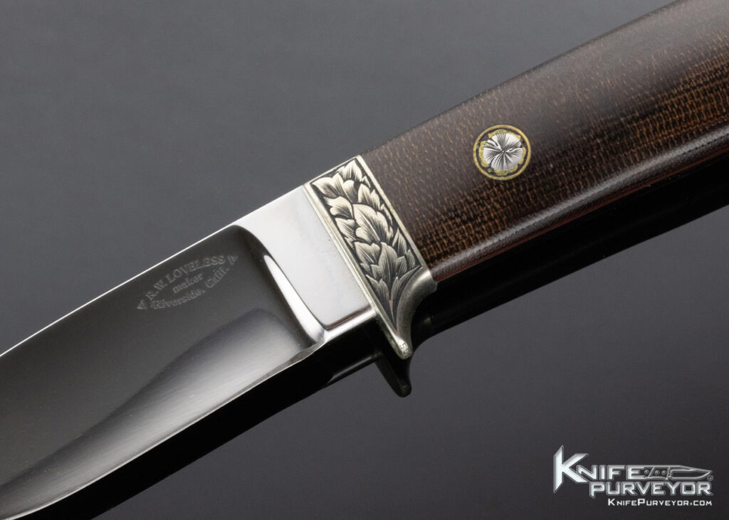 Bob Loveless Custom Knife Ron Skaggs Engraved Green Canvas Micarta Drop Point Hunter - Knife ...