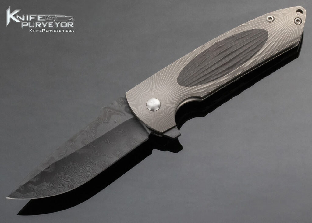Les George Custom Knife Damascus and Milled Titanium with Carbon Insert ...