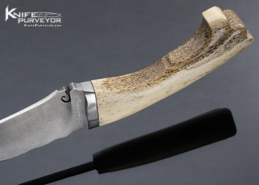 Sid Birt Custom Knife Carved Bone and Sole Authorship Damascus Fixed Blade - Knife Purveyor