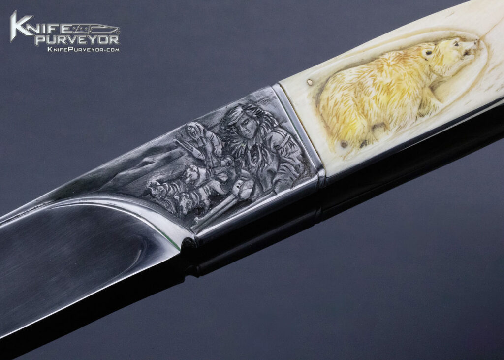 Arpad Bojtos Custom Knife Hand Carved Narwhale Tusk with Eskimo Motif ...