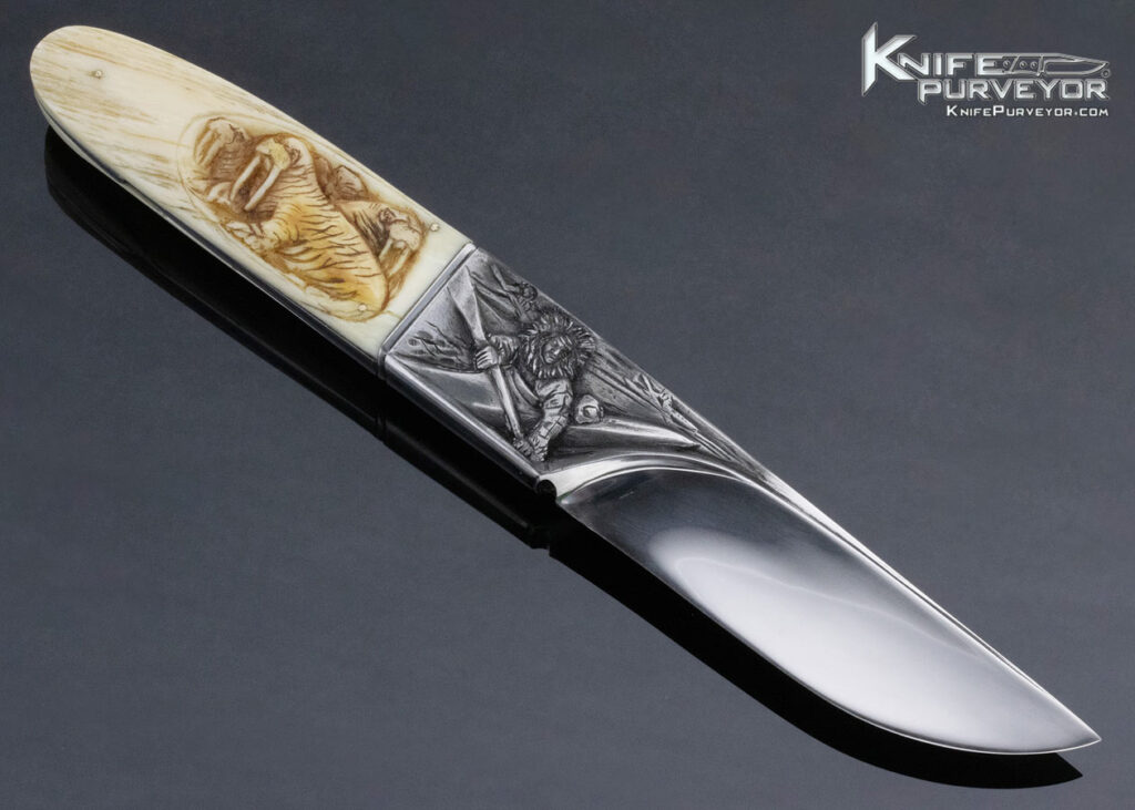 Arpad Bojtos Custom Knife Hand Carved Narwhale Tusk with Eskimo Motif ...