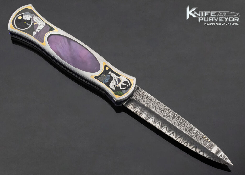 Jim Minnick Custom Knife Color Engraved Purple Pearl Interframe ...