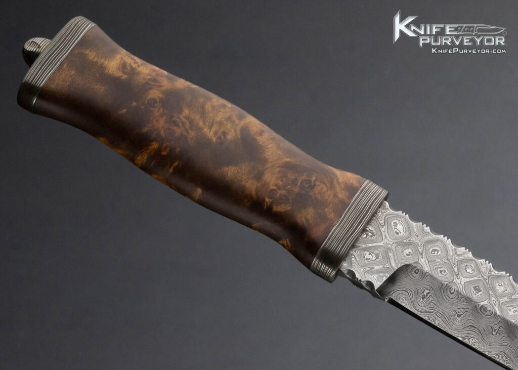 Kay Embretsen Custom Knife Sole Authorship Damascus Burlwood Boot Knife - Knife Purveyor