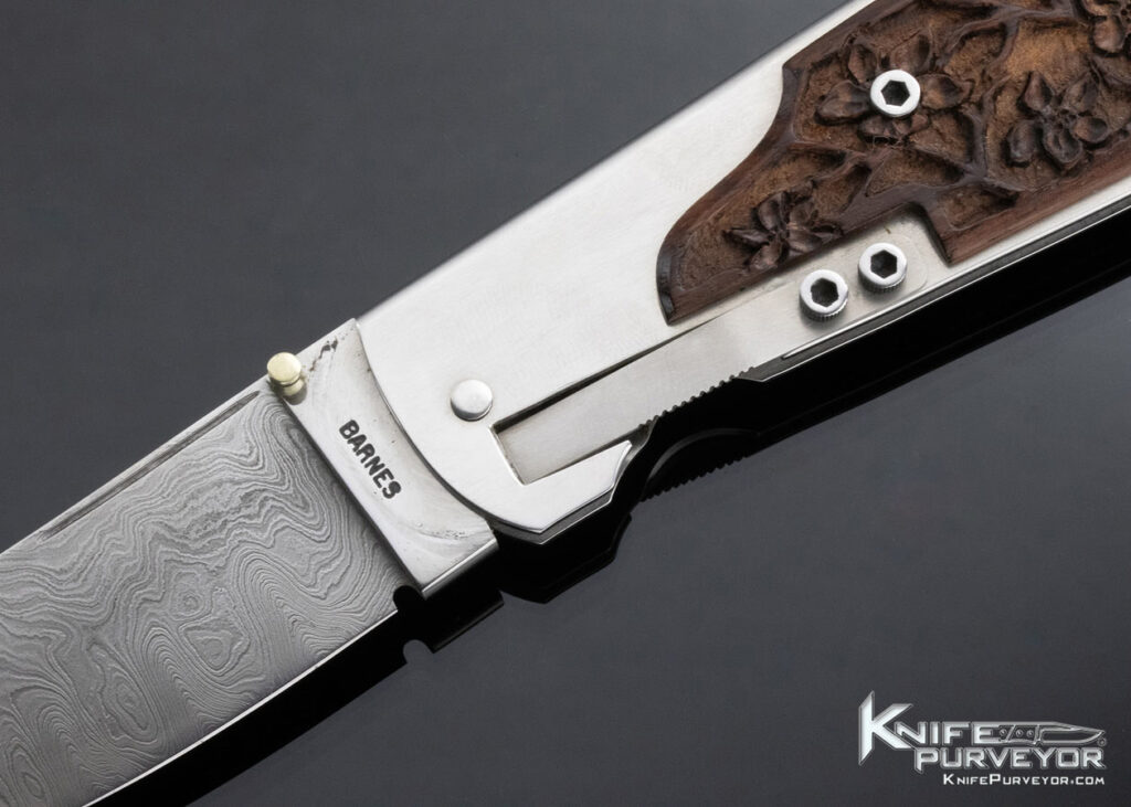 Gary Barnes Custom Knife Sole Authorship Damascus and Carved Wood ...