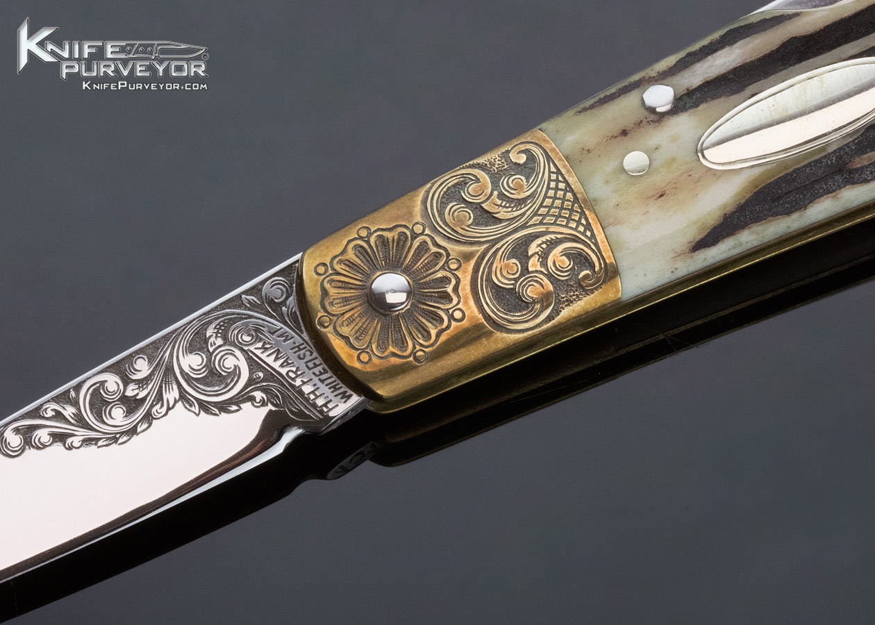 H.H. Frank Custom Knife Stag and Brass Sole Authorship Engraved ...