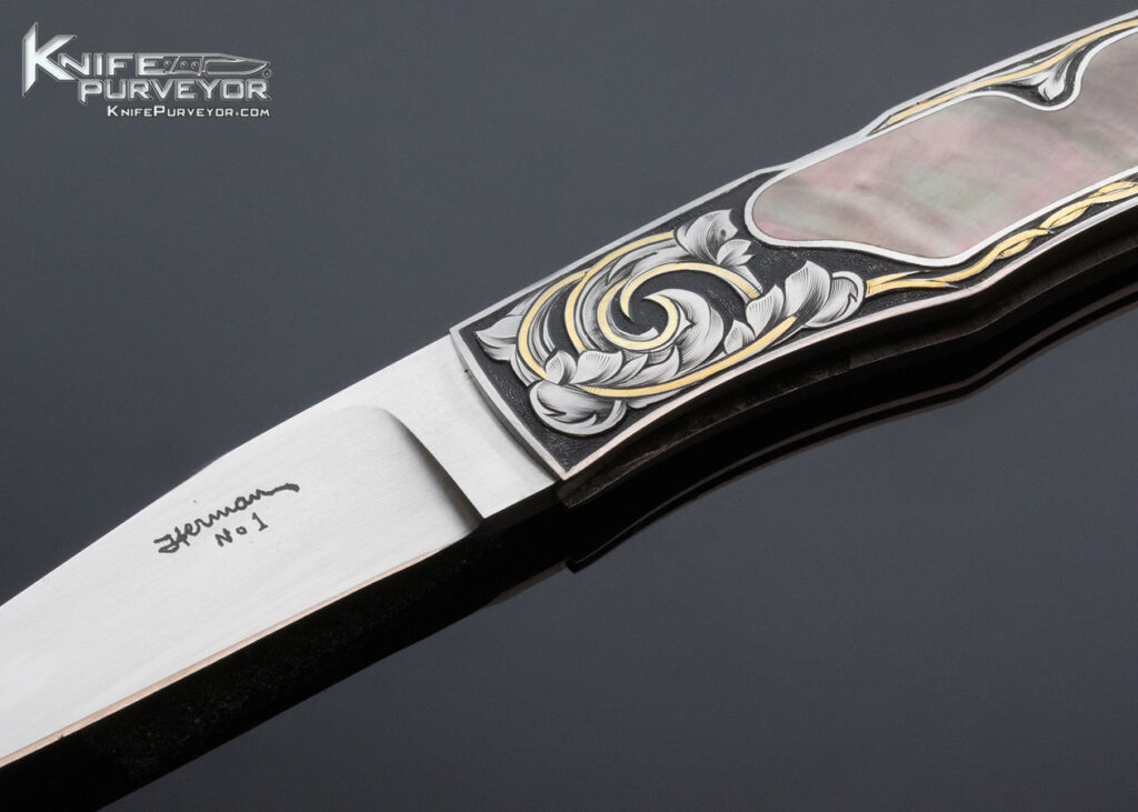 Tim Herman Custom Knife Sole Authorship Engraved Blacklip Pearl ...
