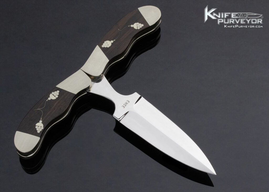 Jim Ence Custom Knife Desert Ironwood Inlaid Folding Push Dagger ...