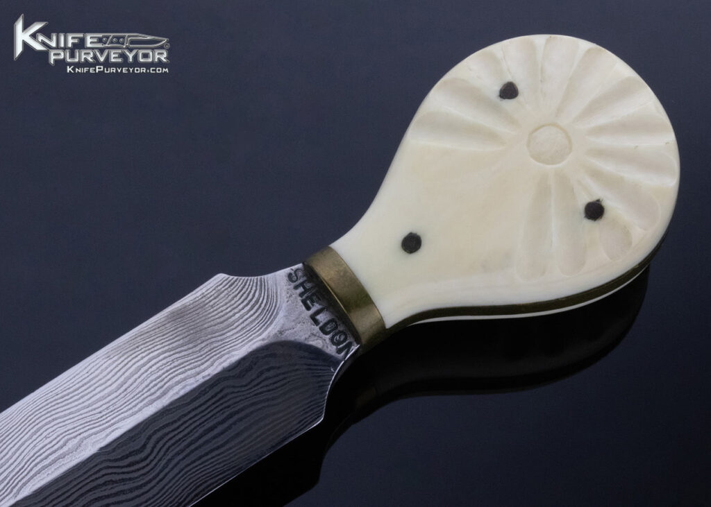 Bill Sheldon Custom Knife Carved Mammoth, Damascus and Brass Push ...