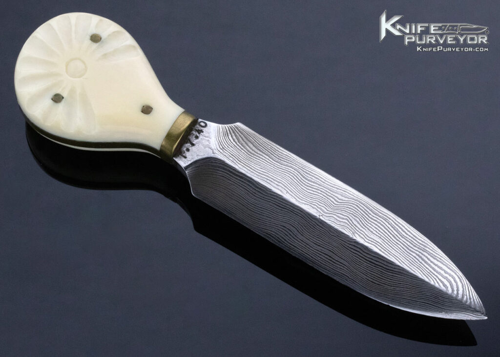 Bill Sheldon Custom Knife Carved Mammoth, Damascus and Brass Push ...