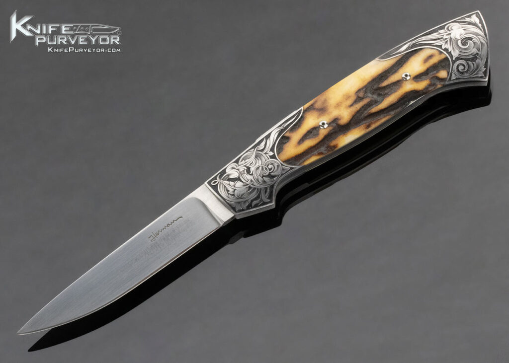 Tim Herman Custom Knife Sole Authorship Engraved Stag Front Lock ...