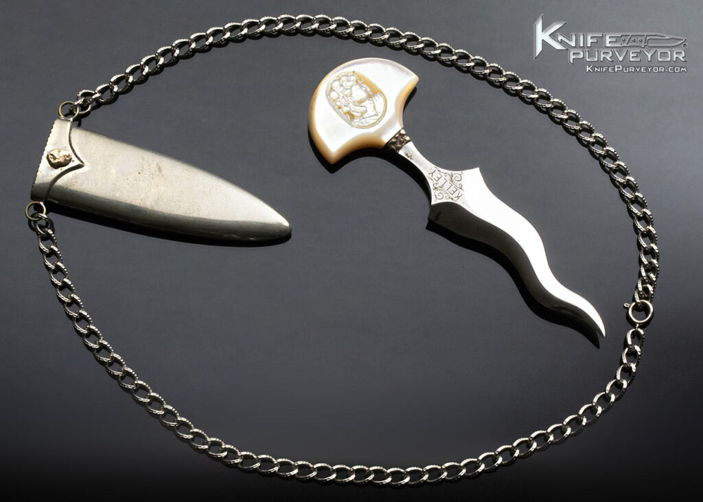 Gary Kelley Custom Knife Carved Pearl and Copper Neck Push Dagger w ...