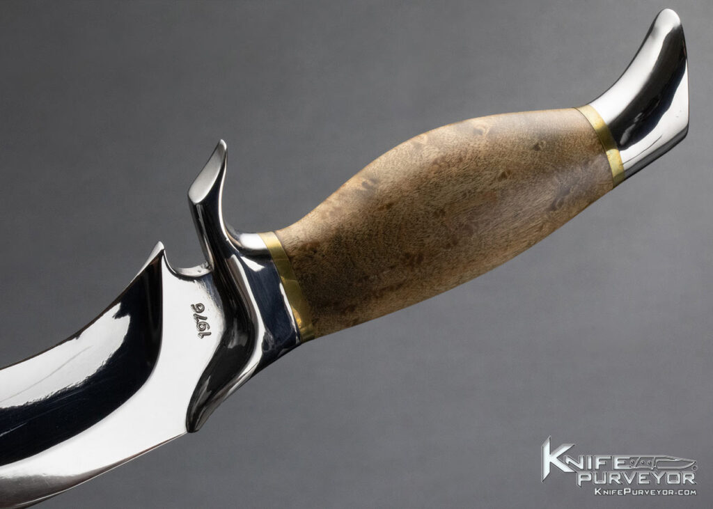 Wayne J. Whittaker Custom Knife 1976 Wood and Brass Recurve Bowie with ...