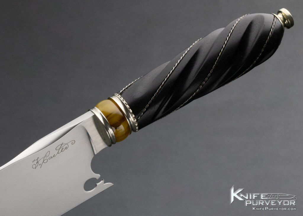 Dr Fred Carter Custom Knife Fluted Ebony with Amber and Silver Bolster ...