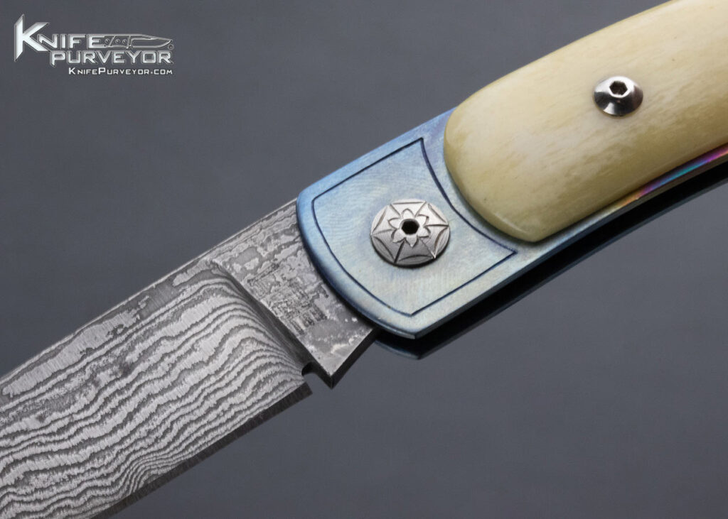 Tommy Lee Custom Knife Damascus Polished Sheep Horn and Anodized ...