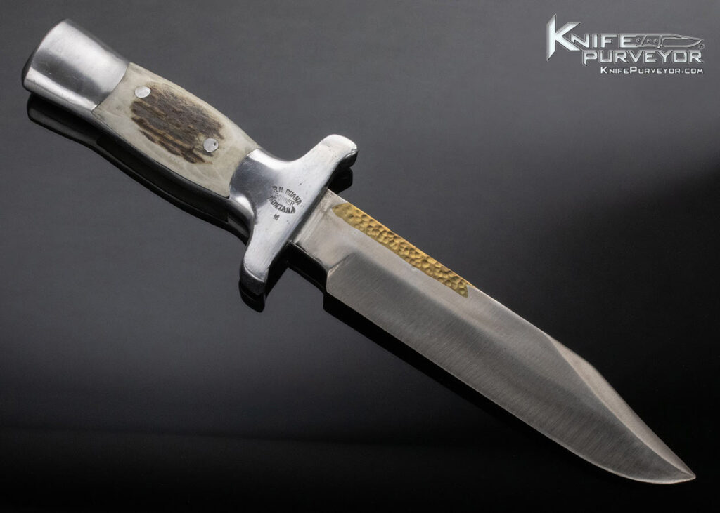 R.H. Ruana Custom Knife with Hammered Brass Insert Bowie Blade - Knife ...