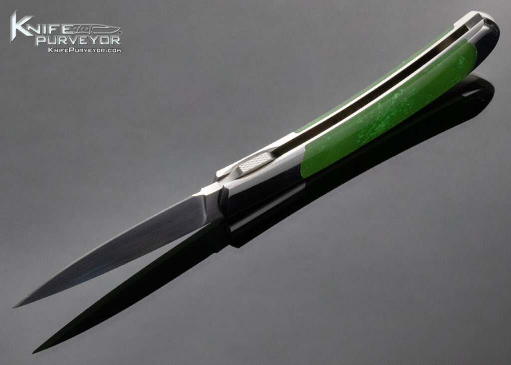 Scott Sawby Custom Knife Self Lock with Stainless Bolsters and Green ...
