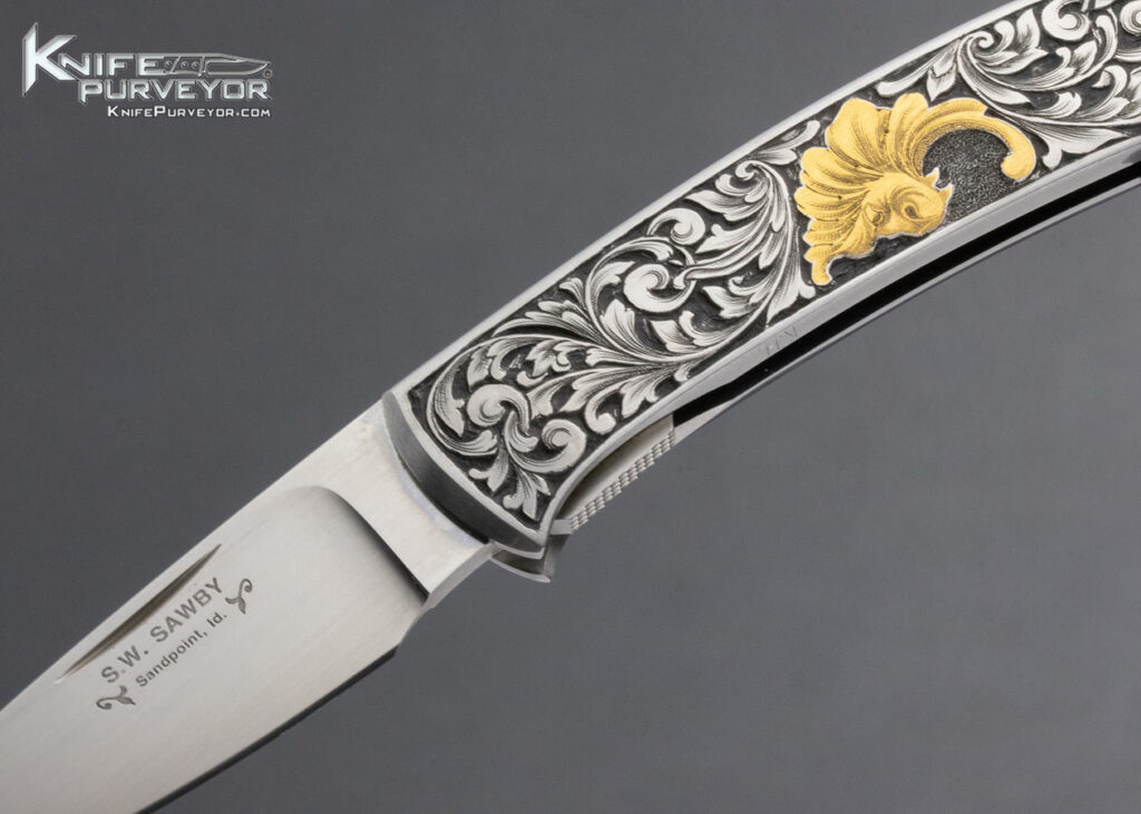 Scott Sawby Custom Knife Ken Hunt Engraved Self Lock with 24 Kt Gold ...