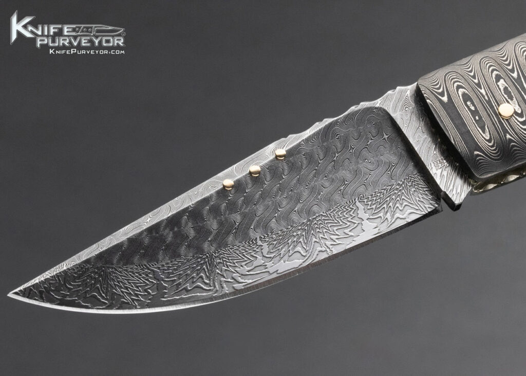 Kay Embretsen Custom Knife Sole Authorship Damascus and Bark Mammoth w Gold Pins and Bale ...