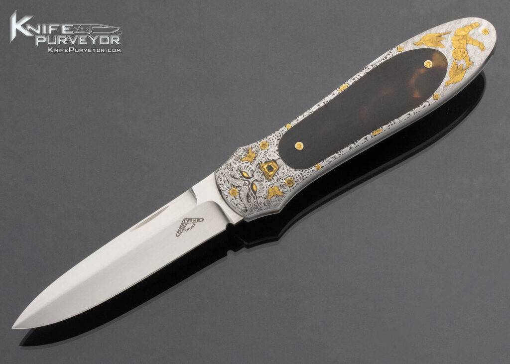 Warren Osborne Custom Knife Amber Interframe Lockback Dagger Engraved ...