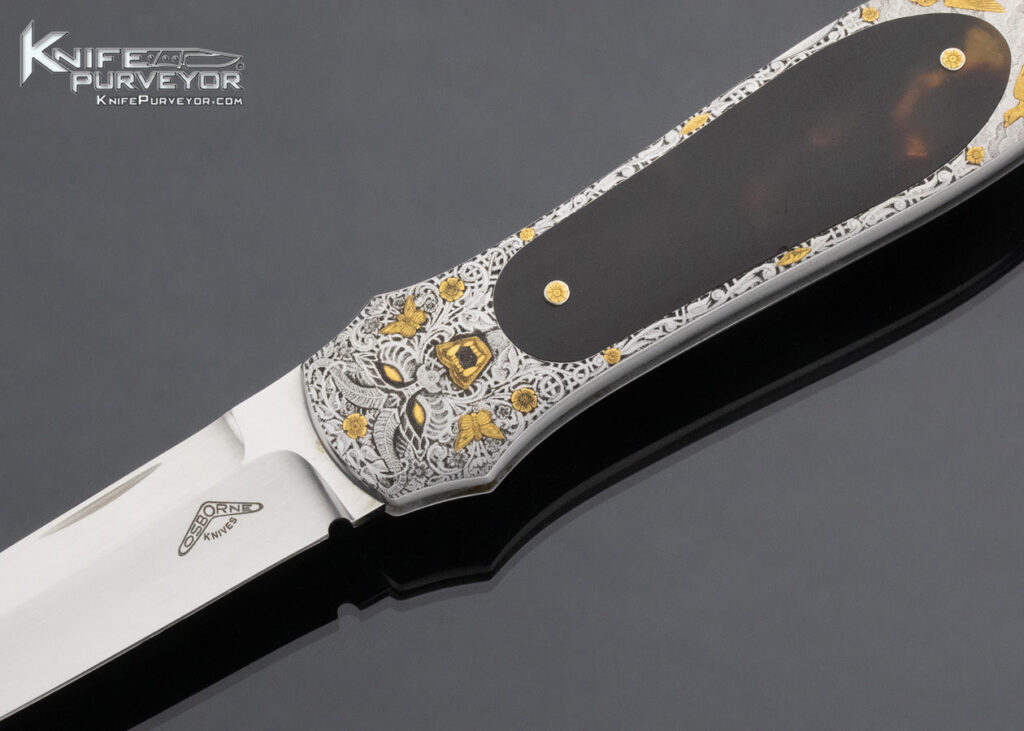 Warren Osborne Custom Knife Amber Interframe Lockback Dagger Engraved ...