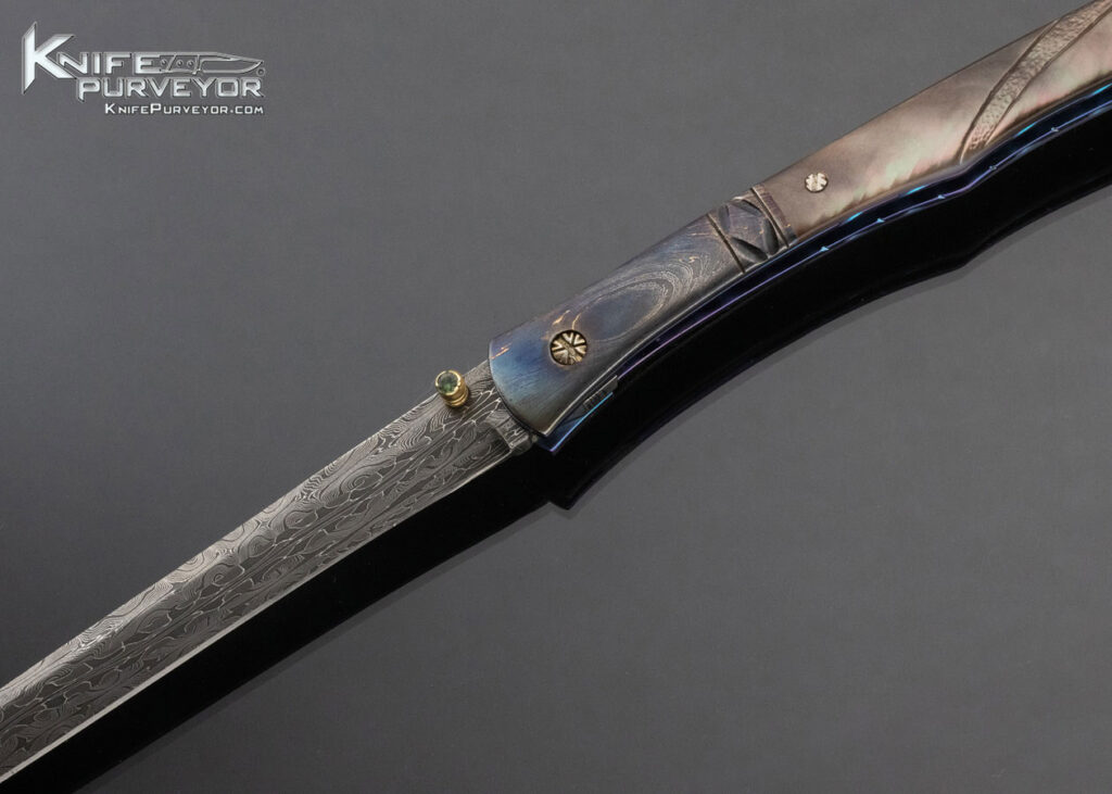 Chuck Gedraitis Custom Knife Damascus and Black Lip Pearl Linerlock ...