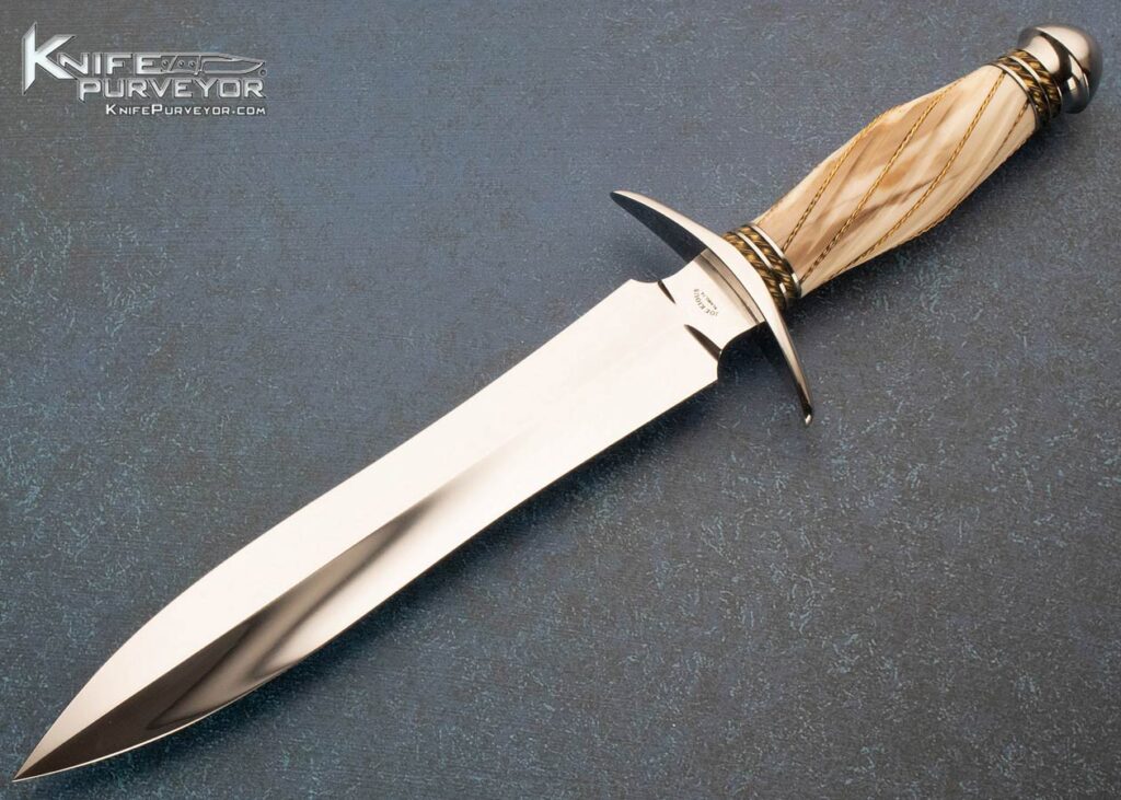 Joe Kious Custom Knife Fluted Fossilized Walrus Dagger with Braided ...