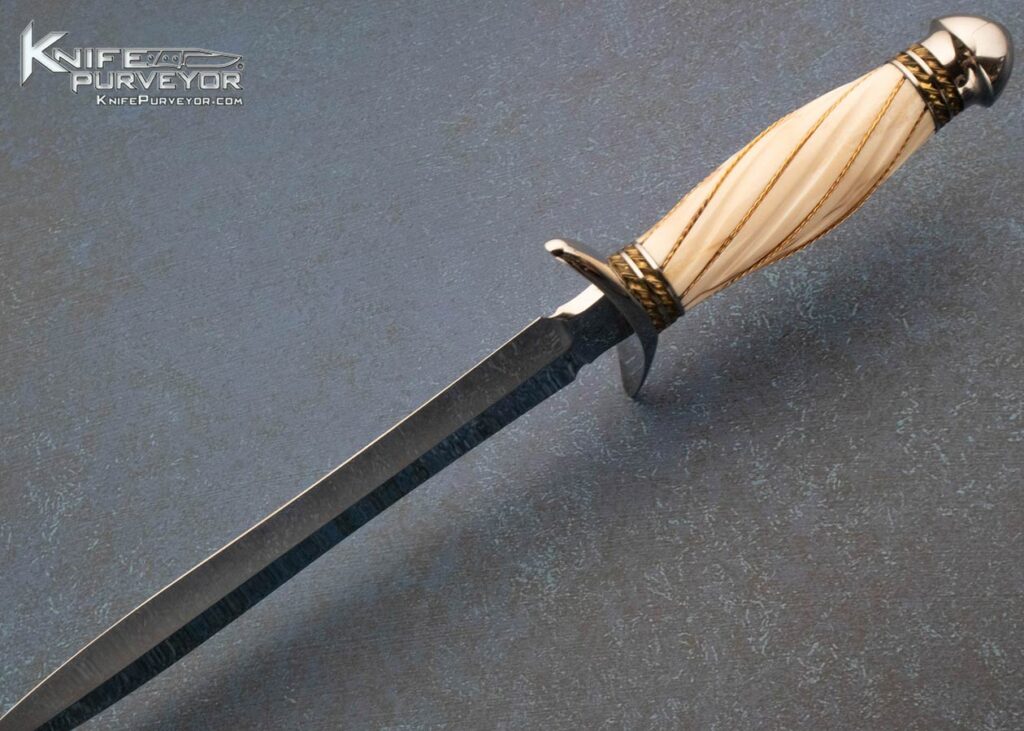 Joe Kious Custom Knife Fluted Fossilized Walrus Dagger with Braided ...