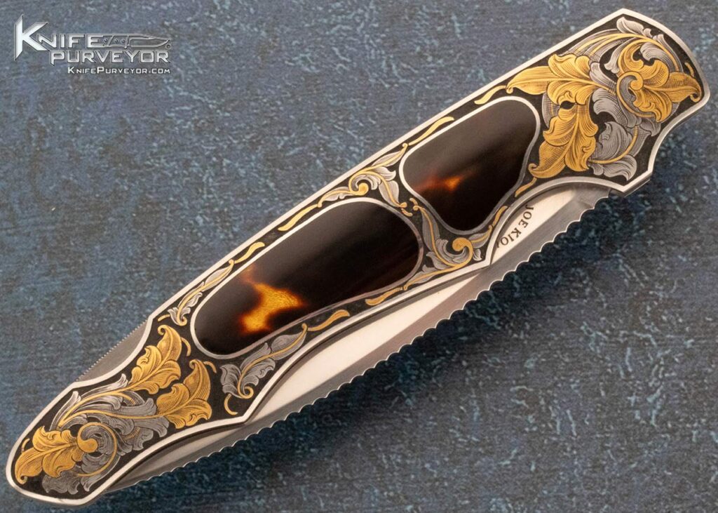 Joe Kious Custom Knife Amber Interframe Lockback Engraved by Joe Mason ...