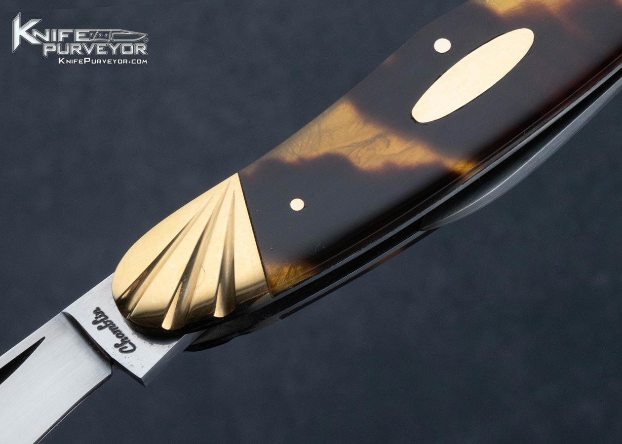 Joel Chamblin Custom Knife 14Kt Gold and Amber 2 Blade Slip Joint ...