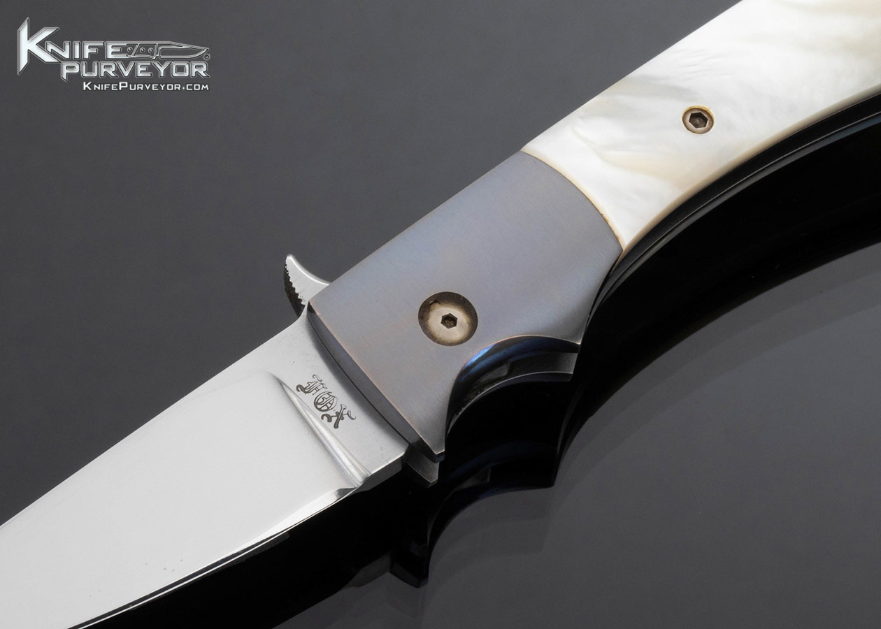 Paul Fox Custom Knife Mother of Pearl and Titanium Rear Back Flipper ...