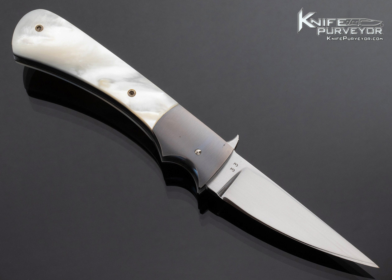 Paul Fox Custom Knife Mother of Pearl and Titanium Rear Back Flipper ...