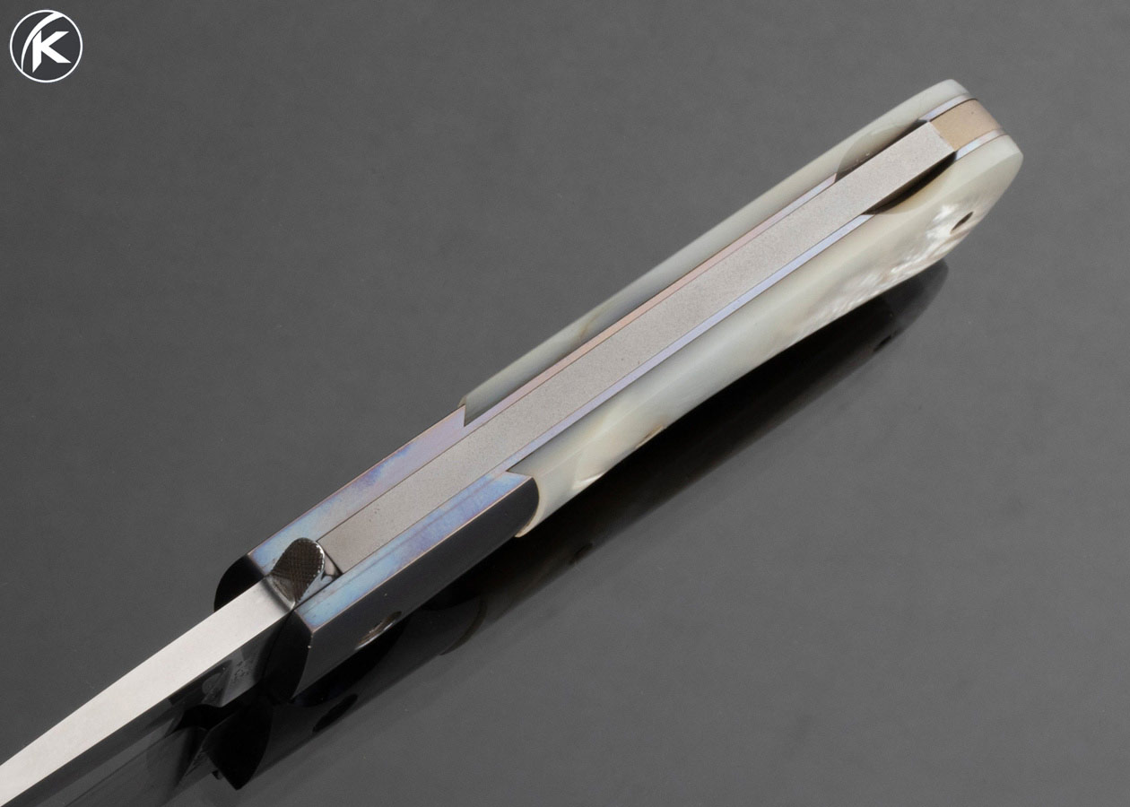 Paul Fox Custom Knife Mother of Pearl and Titanium Rear Back Flipper ...