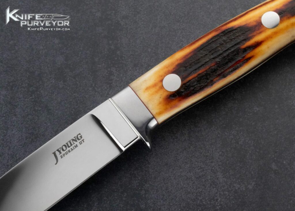 John Young Custom Knife Amber Stag Double Ground Drop Point Hunter ...