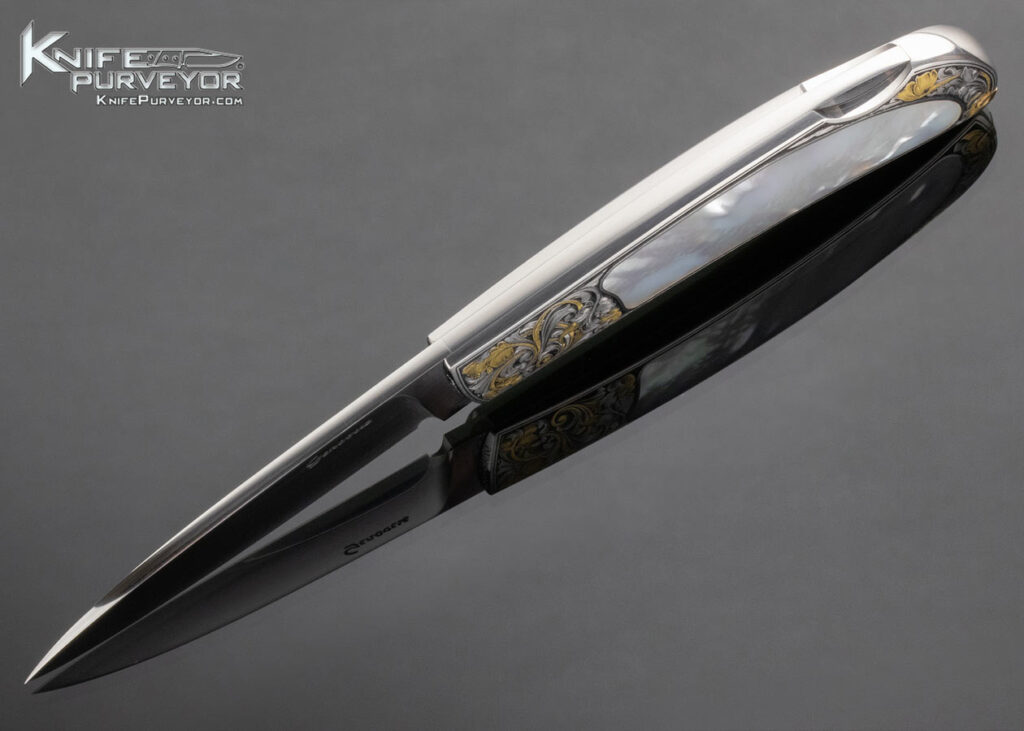 Rick Genovese Custom Knife Mother of Pearl Interframe Lockback with 14Kt Gold Toothpick Engraved ...