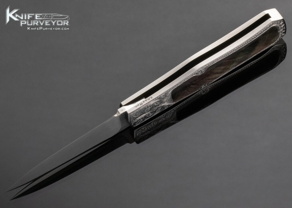 Steve Hoel Custom Knife Black Lip Tahitian Pearl Shell Interframe Coke Bottle Lockback Dagger ...