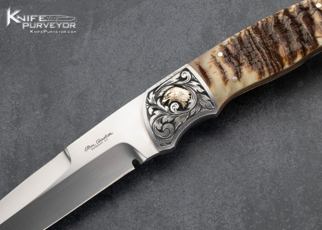 Ron Gaston Custom Knife Ben Shostle Engraved Sheep Horn Fighter Model ...