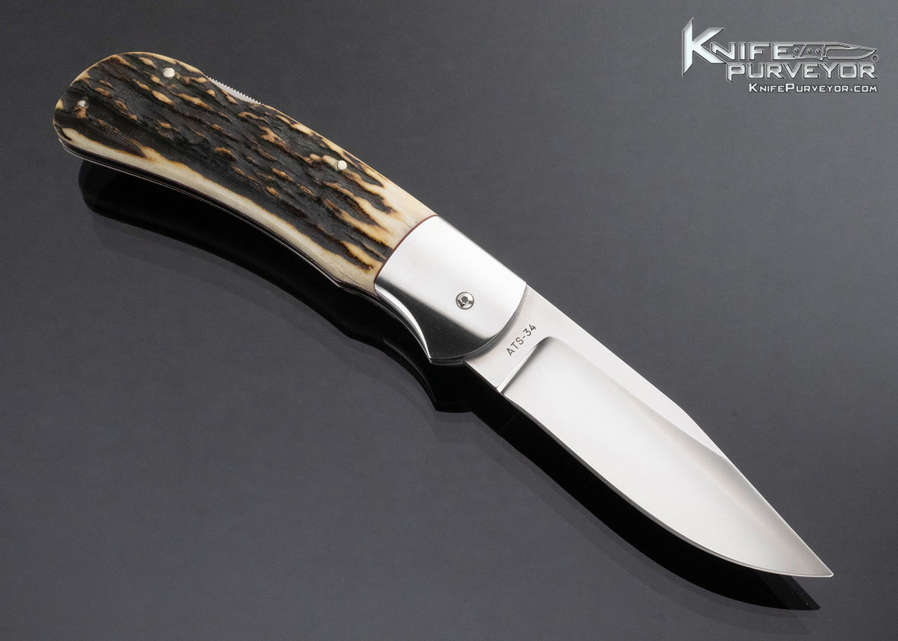 Ray Cover Custom Knife Large Stag Hollow Ground Clip Point Lockback ...