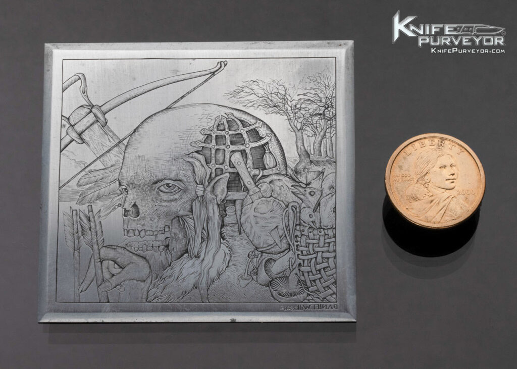Dan Wilkerson Original Hand Engraved Skull Cage Zinc Art Plate - Knife ...