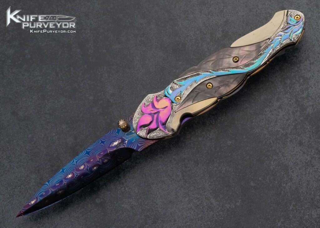 Suchat Jangtanong Custom Knife Pearl and Blued Damascus Linerlock - Knife Purveyor