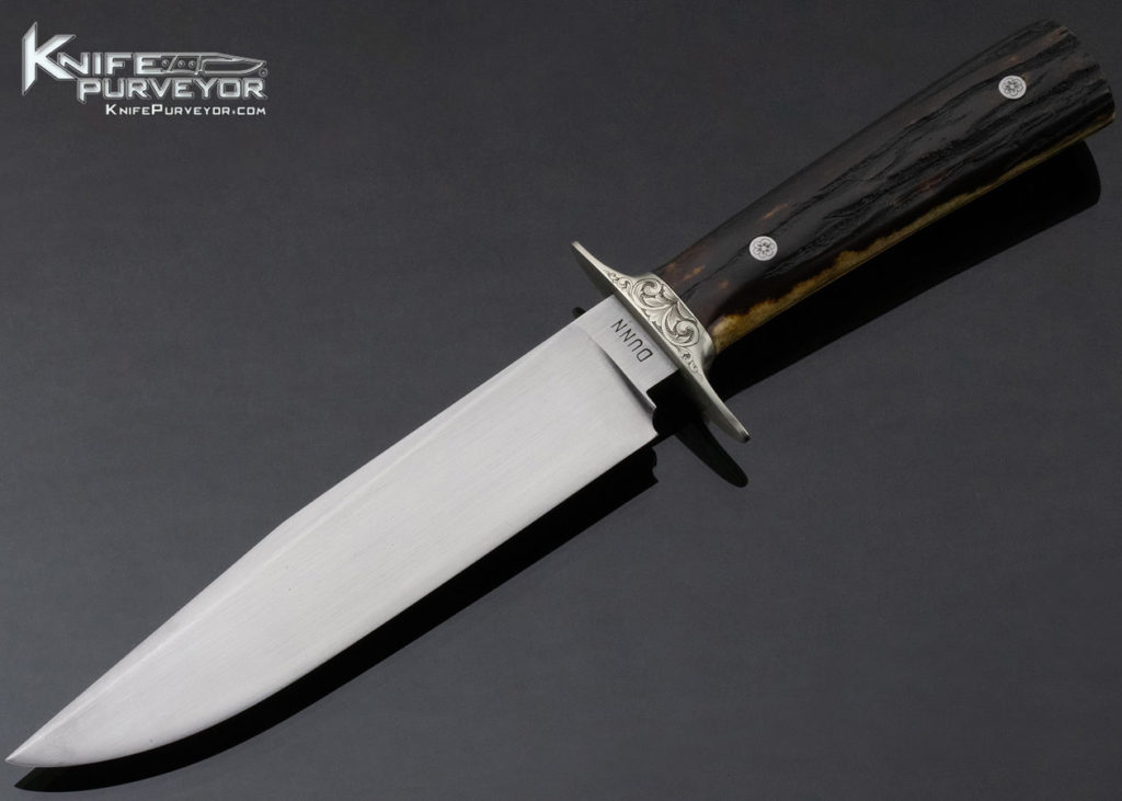 Steve Dunn Custom Knife Sole Authorship Engraved Amber Stag Bowie ...