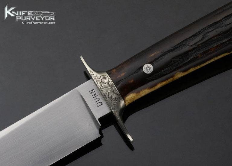 Steve Dunn Custom Knife Sole Authorship Engraved Amber Stag Bowie ...